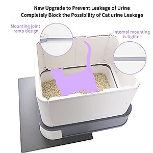 RIZZARI Large Foldable Top Entry Cat Litter Box with Lid,Anti-Splshing Kitty Litter Pan Easy Cleaning and Scoop (Upgrade,Light Gray)