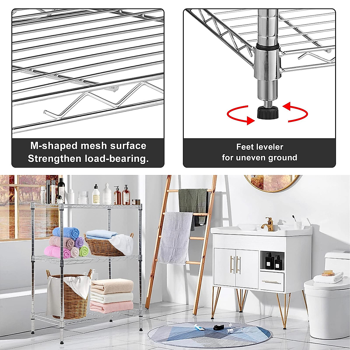 Dlewmsyic Small Storage Shelves, 3-Tier Metal Shelf Height Adjustable 23Lx13.2Wx30.2H 450lbs for Kitchen Pantry Office Rack, Chrome Wire Shelving Unit