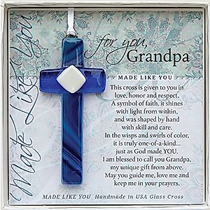 Sentimental Gift for Grandpa from Granddaughter/Grandson for Father's Day/Christmas/Birthday-Handmade in USA Glass Cross-Religious Gift for Grandpa -Gift for Grandfather
