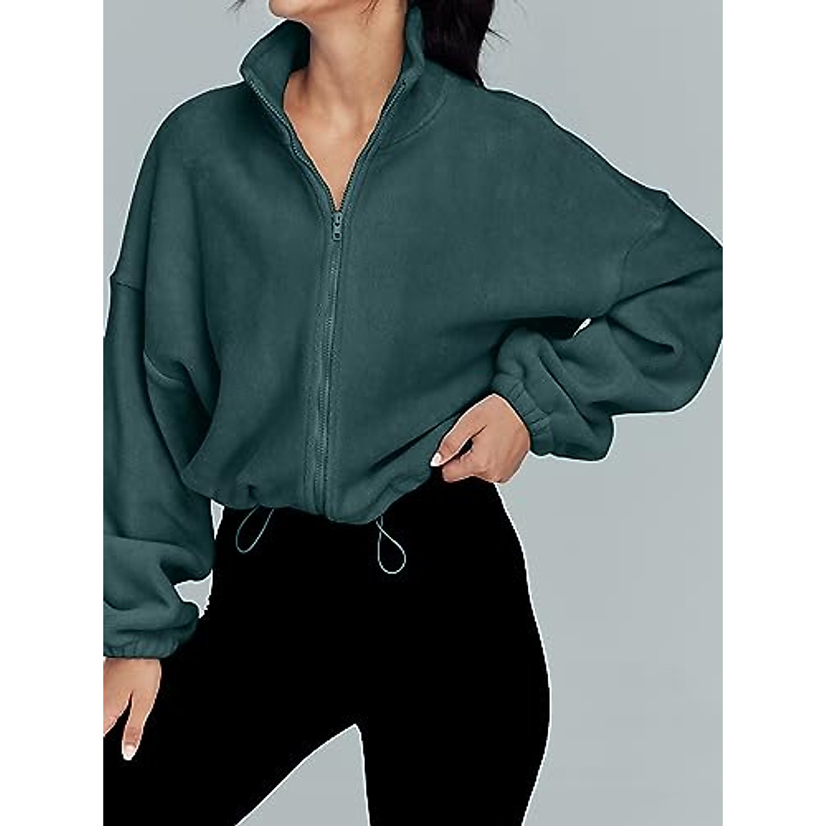 AUTOMET Womens Fleece Jackets Zip Up Oversized Sweatshirts Winter Clothes Long Sleeve Crop Sherpa Fall Outfits Fashion Green S
