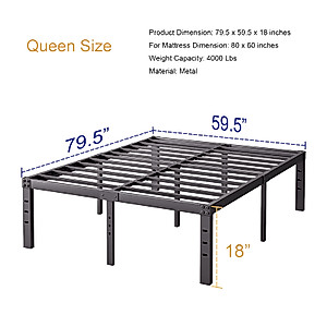 Bednowitz Bed Frames Full, 18 Inch High Metal Bed Frame, Noise-Free Platform Bed No Box Spring Needed, 4000lbs Heavy Duty Support Mattress Foundation, Easy Assembly, Black