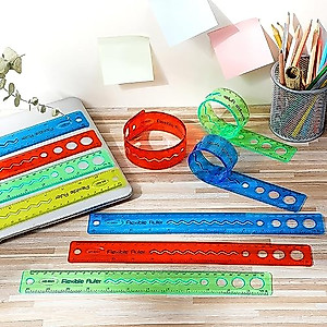 AKOAK Flexible Ruler, 30 CM/12" Flexible Bendable Soft Plastic Clear Ruler, Double Sided Ruler, Safe Children's School Supplies for Schools, Homes and Offices - Pack of 4