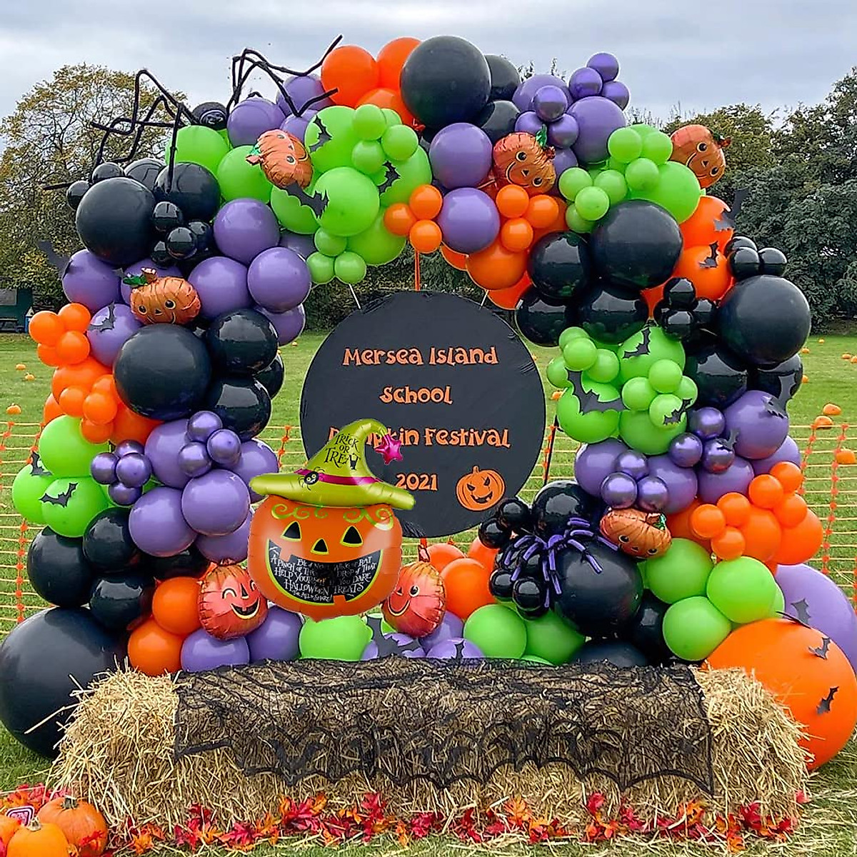 151PCS Halloween Balloon Arch Garland Kit, Black Orange Green Purple Balloons with Mylar Pumpkin Bat Ghost BOO Foil Balloon for Kids Home Halloween Background Birthday Party Decorations Supplies