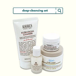 Kiehl's Deep Pore Cleansing and Hydrating Set:: Ultra Facial Cleanser, Rare Earth Deep Pore Cleansing Masque, Daily Refining Milk-Peel Toner, Ultra Facial Moisturizing Cream with Squalane