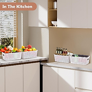 Plastic Storage Baskets With Lid Stackable Home Storage Bins for Organizing Shelves Drawers Desktop Closet, White, 6 packs