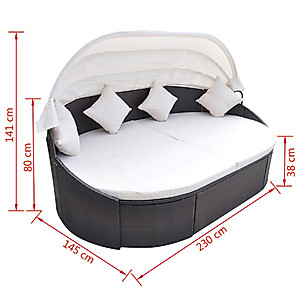 Patio Furniture Outdoor Daybed with Retractable Canopy, Pillows & Seat Cushions, PE Wicker Sectional Seat Patio Sofa Set for Patio Backyard Porch Separated Seating, Brown 90.6" x 57.1" x 31.5"