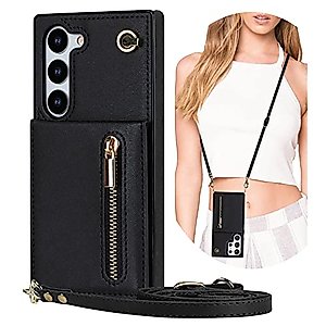 Tncavo Crossbody Wallet Case for Samsung Galaxy S23 Ultra for Women, RFID Blocking Card Holder PU Leather Zipper Handbag Purse Phone Cover with Lanyard Strap for Samsung Galaxy S23 Ultra XKL Black