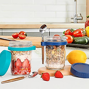 Xigugo Overnight Oats Container with Lid and Spoon,Overnight Oats Jars, 106 oz Cereal, Milk, Vegetable and fruit Salad Storage Container with Measurement Marks (grey2)