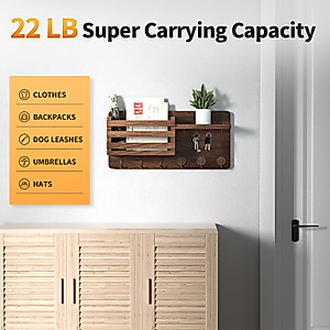 Key Holder for Wall, Key Hanger Wall Mount Hallway Farmhouse Decor, Mail Holder with 10 Key Hooks, Modern Key Rack with Floating Shelf, Mail Organizer and Key Hanging 2-in-1 Storage Rack