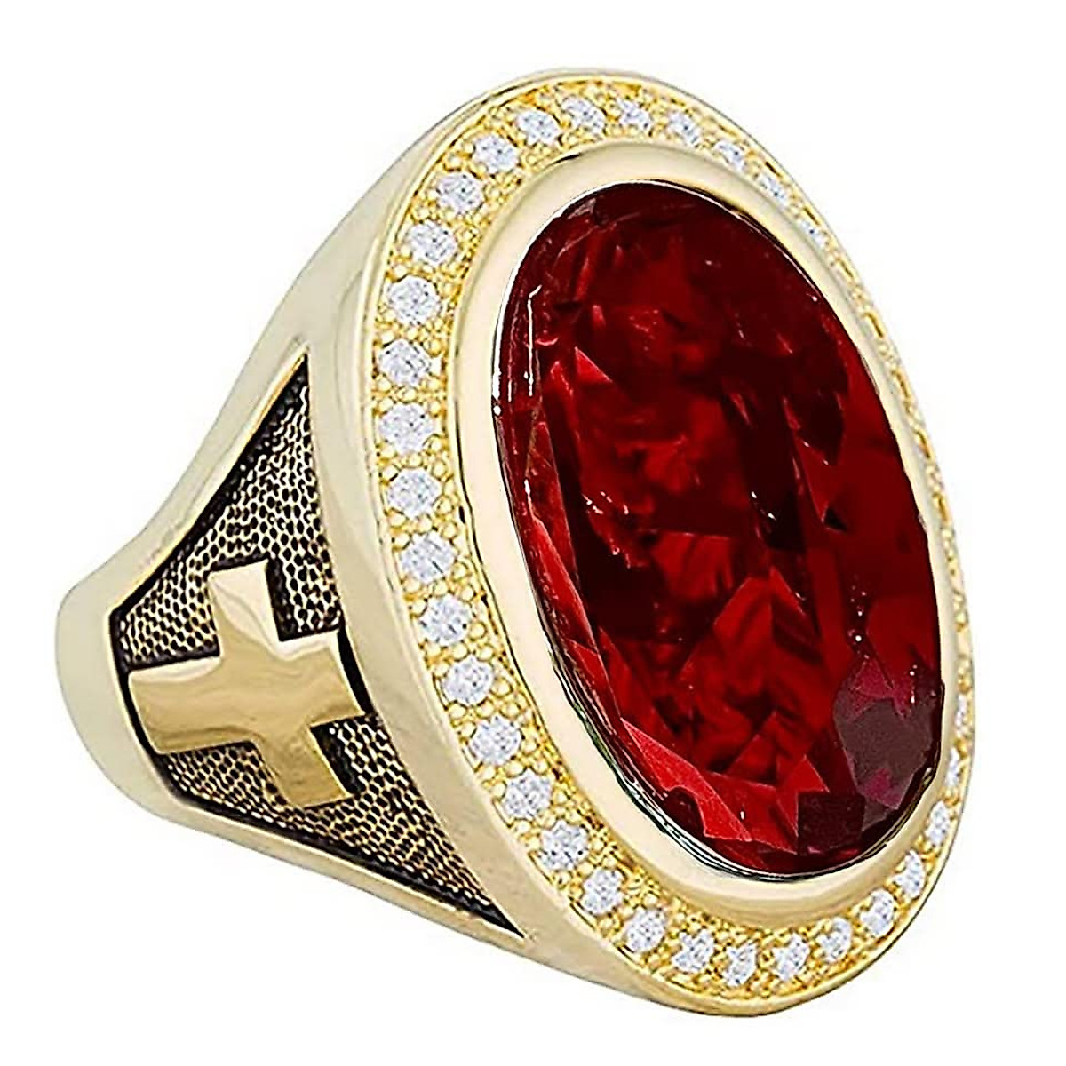 HKN1682 Designs Ruby Red Cubic Zirconia 14k Gold Plated Bishop Cross and Midre Ring Size 13