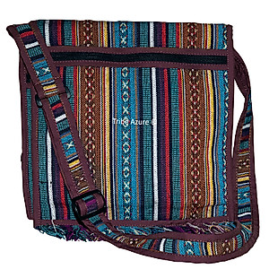 Tribe Azure Woven Adjustable Strap Shoulder Bag Hobo Messenger Women Fashion Handbag Unique Roomy Tassel (Woven Blue)