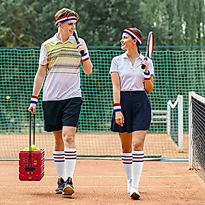 ONUPGO Sweatband Set Premium Sports Headband Wristband Set Sweatbands Terry Cloth Wristband Wrist Sweatband Headbands Moisture Wicking Sweat Absorbing Head Band Red/White/Blue