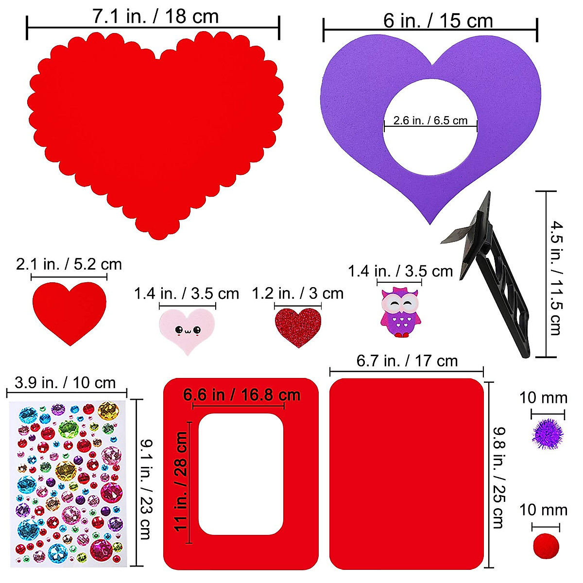 Winlyn 12 Sets Heart Picture Frames Decorations Valentine Crafts Kits DIY Heart Frames Art Sets Smile Hearts Foam Valentine Stickers for Kids Valentine's Day Party Classroom Activities Gift Exchange