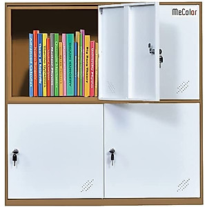 Kids Living Room Locker 4 Door Metal Locker Small Size Storage for School Bags Shoes and Toy (White)