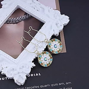 Sttiafay Vintage Round Colorful Crystal Earrings Geometric Round Drop Earrings Round Disc Flower Earrings Colorful Rhinestone Circle Earrings Jewelry for Women and Girls