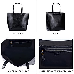 NC Large Leather Tote - Womens Slouchy Shoulder Bag with Open Top, Big Capacity Handbag (True Black)