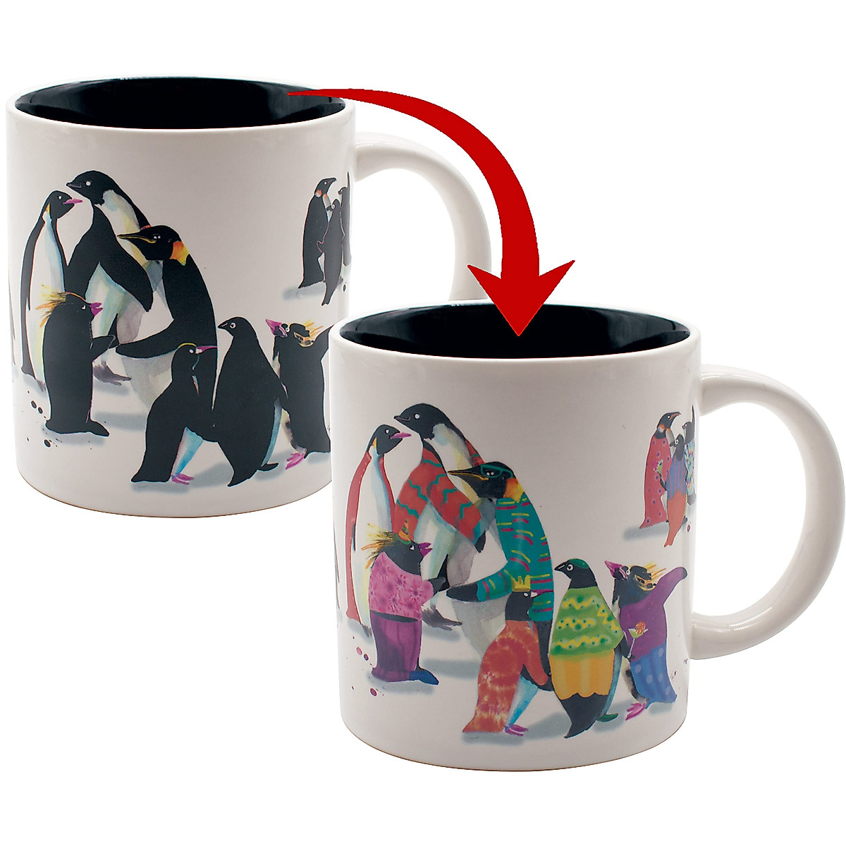 The Unemployed Philosophers Guild Penguin Party Heat Changing Color Transforming Reveal Mug - Add Coffee and the Penguins Start the Festivities