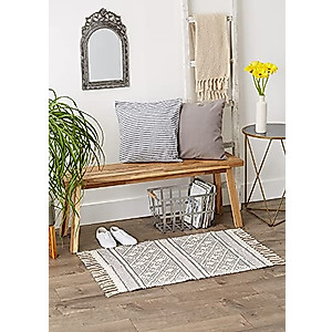 DII Woven Rugs Collection Textured Hand-Loomed with Fringe, 2x3', Gray Diamond