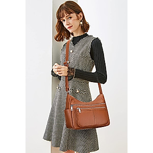 Over Earth Genuine Leather Purses and Handbags for Women Soft Leather Crossbody Bag Ladies Message Bag with Multi Pockets(O154E Brown)