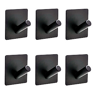 H2MTOOL Adhesive Hooks Bathroom Towel Holder - 6 Pack Black Heavy Duty Wall Hanging Racks for Bathroom Decor Accessories(Black, 6 Pack)