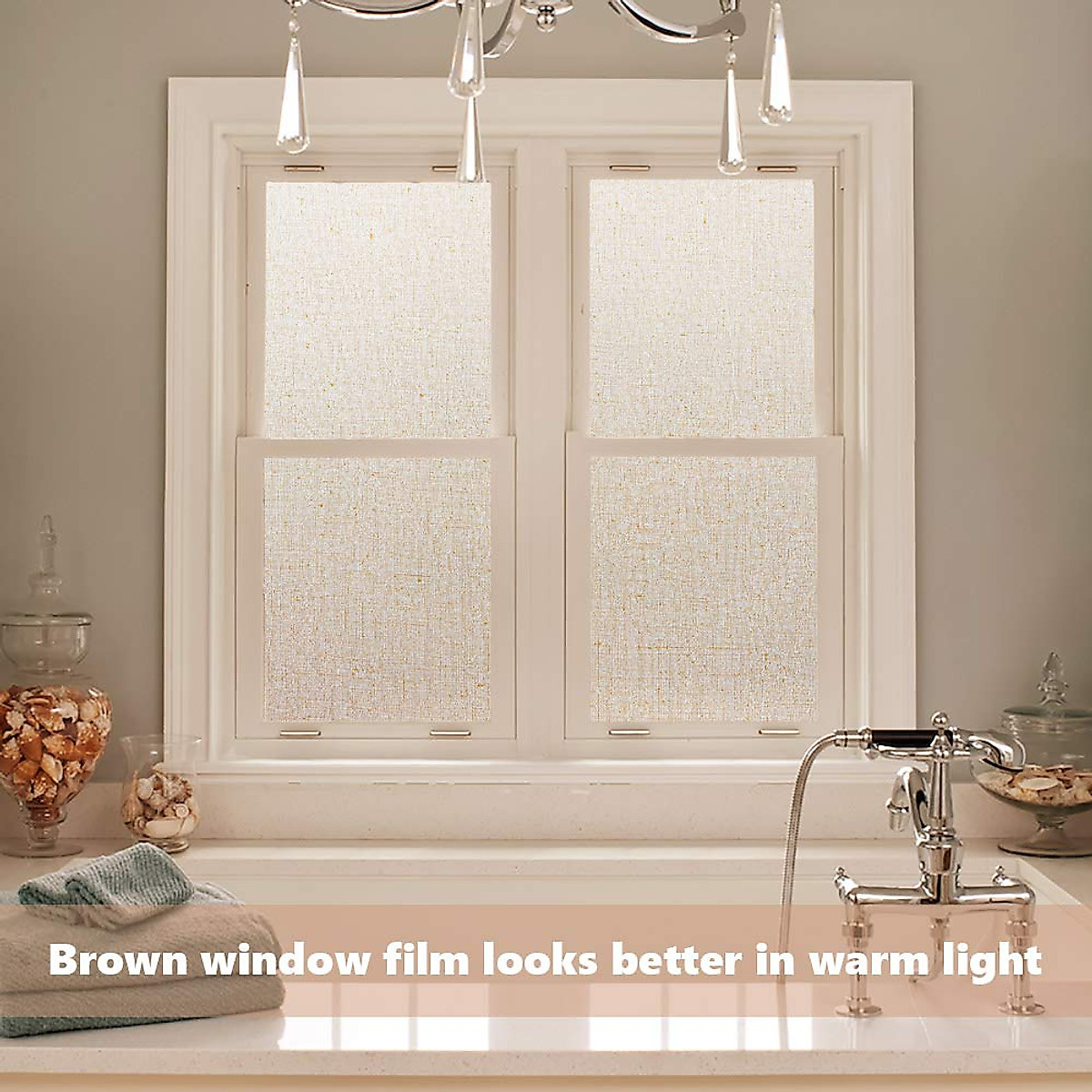 LEMON CLOUD Window Film No Adhesive Removable,Decorative Privacy Window Films,Texture Privacy Glass Film for Bathroom Office Home(35.4x78.7inches, Brown)