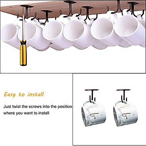HOMOKUS 6 PCS Mug Holder with 12 Mug Hooks, Coffee Cup Hooks, Under Cabinet Coffee Mug Hooks, for Mug, Coffee Cup, Color: Black
