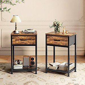 Kitstorack Night Stands Set of 2,End Tables with Drawer for Bedroom Side Table for Home, Small End Table Brown Wood Night Stand Bedroom Nightstands Bedside Table Set of 2 Bedroom Furniture