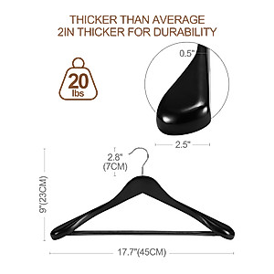 HOUSE DAY High-Grade Suit Hangers, Wide Shoulder Wooden Hangers with Non Slip Pants Bar, Smooth Finish 360° Swivel Hook Solid Wood Coat Hangers for Dress, Jacket, Heavy Clothes Hanger 6 Pack (Black)