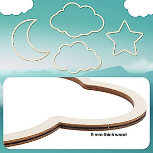 4 Pieces Cloud Wall Decor Boho Nursery Decor Wooden Star Decor Baby Nursery Rattan Moon Wall Decor Wooden Rainbow for Nursery Children Baby Kids Boys Girls Bedroom Decor (Cloud, Moon, Star)