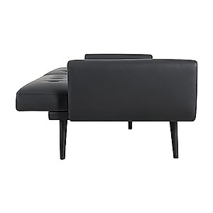 Naomi Home Monica Leather Futon Sofa, Convertible Couch Bed, Split Back Premium Faux Leather Sleeper Couch Sofa for Living Room, Mid Century Modern Fold Out Couch Bed with Tapered Legs Black