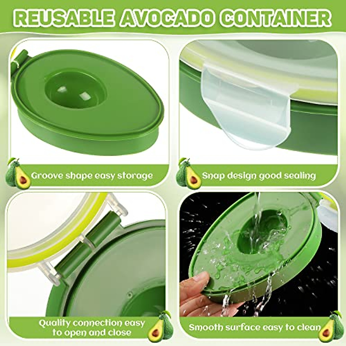 Avocado Keeper 3 Pieces Reusable Avocado Storage Container Individual Avocado Saver Avocado Pod Avocado Cover Avocado Holder Organizer for Refrigerator Fridge to Keep Avocado Fresh (Clear, Green)