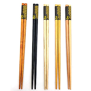 JapanBargain 2660, Wooden Chopsticks with Rice Paddle Scoop Gift Boxed Set Reusable Japanese Chinese Korean Bamboo Chop Sticks Dishwasher Safe