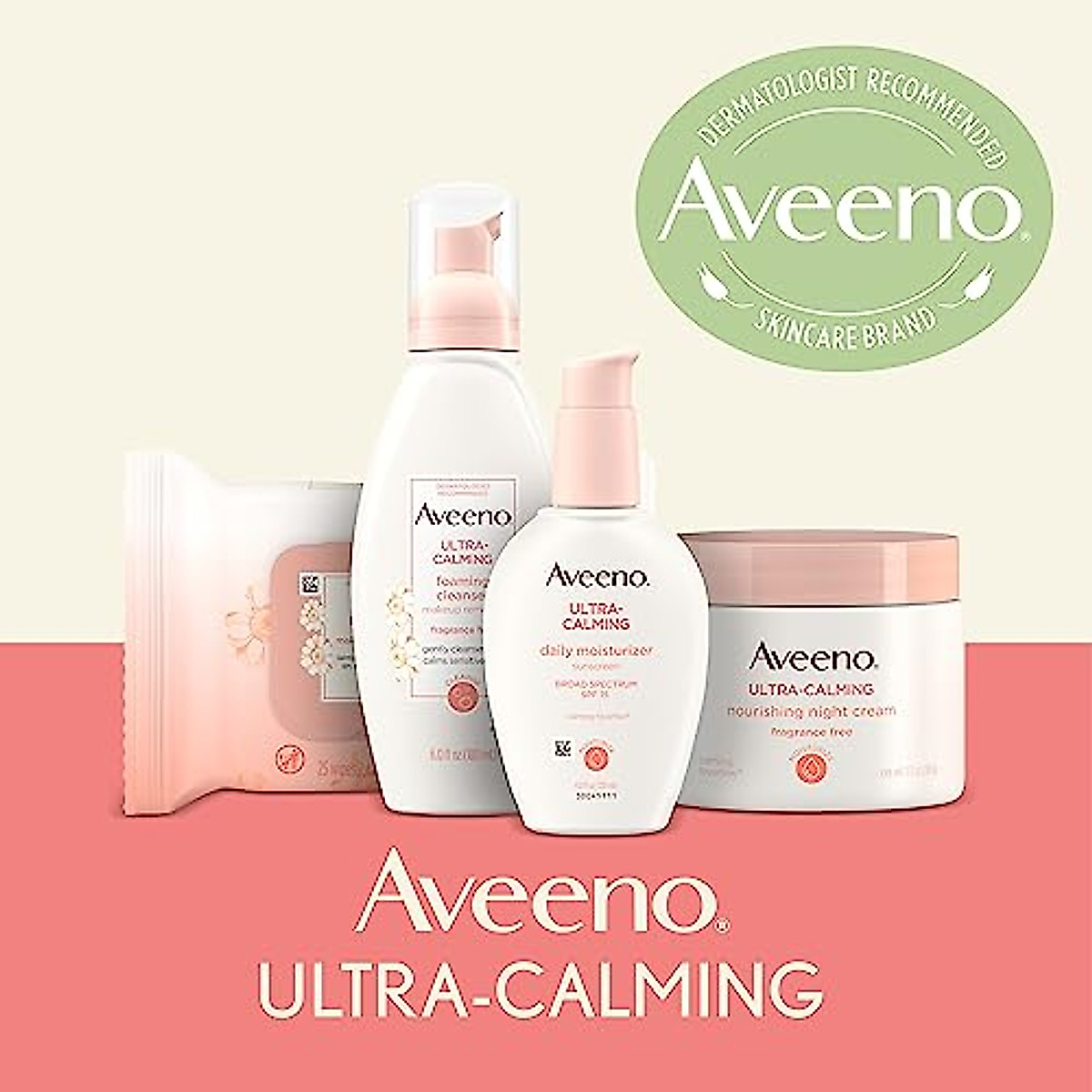 Aveeno Ultra-Calming Foaming Cleanser & Makeup Remover Facial Cleanser with Calming Feverfew, Face Wash for Dry & Sensitive Skin, Hypoallergenic, Fragrance-Free & Non-Comedogenic, Unscented, 6 Fl Oz