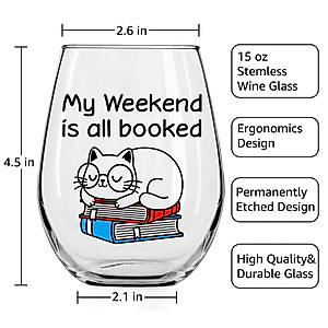 DYJYBMY My Weekend Is All Booked Wine Glass, Funny Book Club Gifts for Reader Lovers, Librarian,Teacher, Nerd Gift Idea, Nerd Christmas Gift, Inspirational Birthday Gifts for Friends
