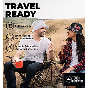 Tough Headwear Summer Bucket Hat - Fisherman Hat - Beach Bucket Hats, Men & Women for Protection White