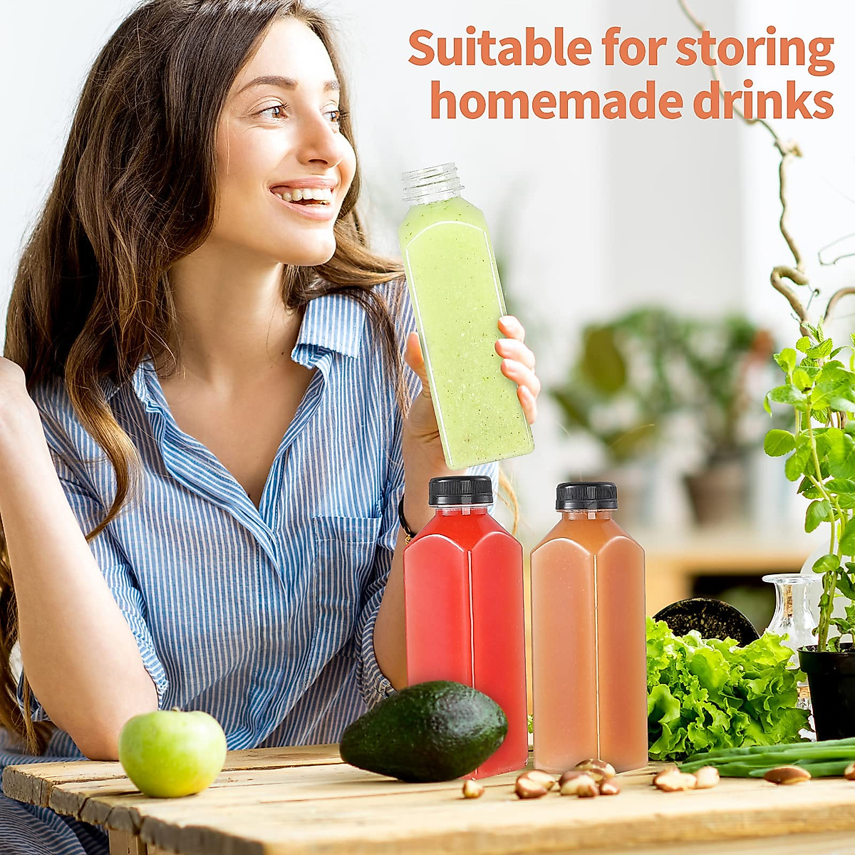 LJINOKYUN 36 pcs-16oz Reusable Take-out Juice Bottles With Caps - Clear Empty Juice Bottles with Labels for Smoothies Drinking and Other Beverages