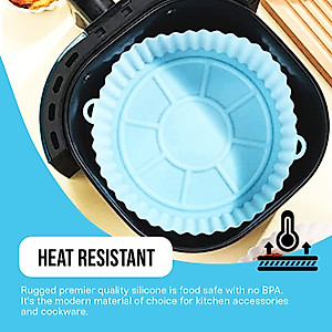 LOMBINS Pack of 2, 8 Inch Silicone Air Fryer Liners, Upto 450°F Heat Resistant with Handles for Easy Carry, Reusable Silicone Air Fryer Liners Non-Stick & Food Grade Material