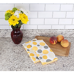 Ritz Royale Collection 100% Polyester Microfiber, Multi-Purpose, Polka Dot Print Kitchen Towel Set, 25" x 16", 2-Pack, Daffodil Yellow