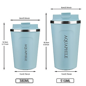 AQUAPHILE Reusable Coffee Cup, Coffee Travel Mug with Leak-proof Lid, Thermal Mug Double Walled Insulated Cup, Stainless Steel Portable Coffee Tumbler, for Hot and Cold Drinks(Light blue, 12 oz)