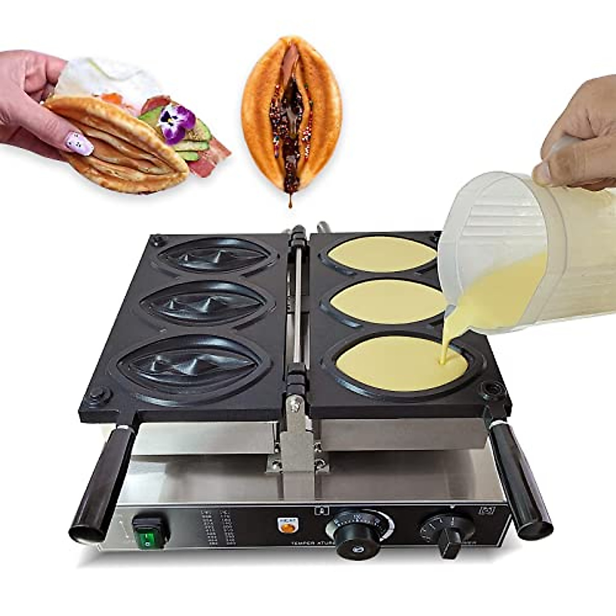 Mvckyi Commercial 3 PCS Abalone Shape Electric Waffle Maker with removable plates, Non Stick Vagina Waffle Machine Hot Dog Baker, Strange Shape Sausage Female Pussy Grill Waffle Baker for Party Snack Food