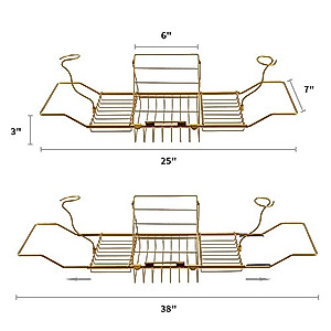 BDL Bathtub Caddy Tray Expandable Bath Tub Tray Table with Wine Holder, Free Soap Dish and Laptop Reading Rack, Bathtub Tray for Home（Bronze）