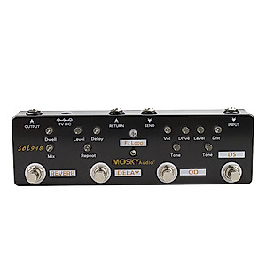 Moskyaudio New 5 in 1 Multieffects Pedal with Overdrive Distortion FX Loop Delay Reverb Effects Footswitch True bypass(sol918)