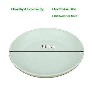LuckyZone 7.8 Inches Unbreakable Wheat Straw Plates - Reusable Plate Set - Dishwasher & Microwave Safe - Perfect for Dinner Dishes - Healthy, BPA Free & Eco-Friendly (7.8 Inches)