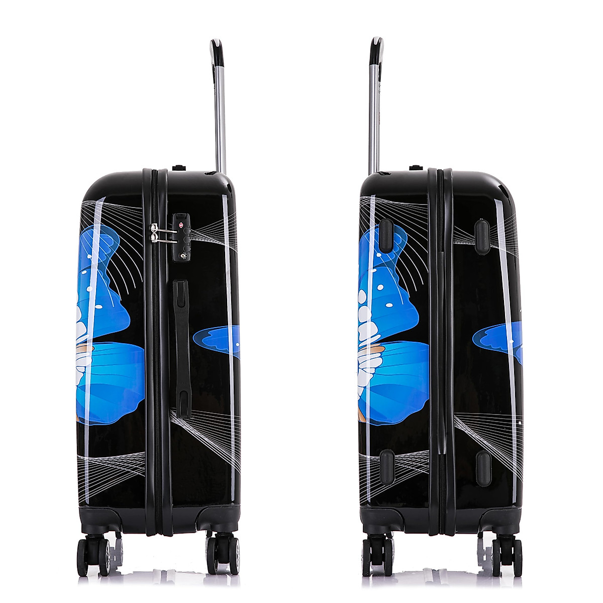 InUSA Black Butterfly Print Luggage with Spinner Wheels | Durable Lightweight Hardside Suitcase | Travel Bag with Handle and Trolley | 24-Inch Medium Checked luggage