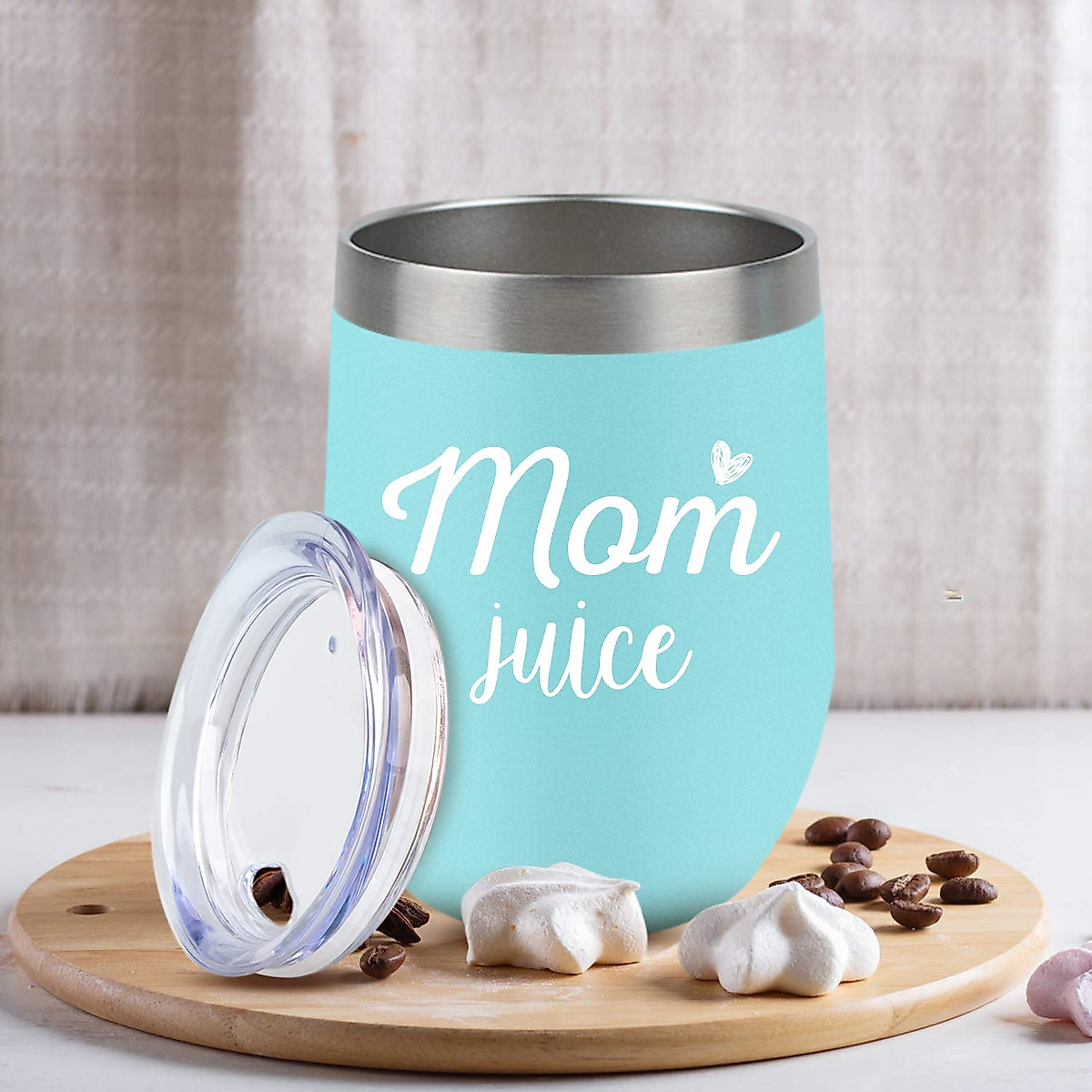 Supkiir Mom Juice, 12 oz Wine Tumbler, Double Wall Vacuum Insulated Wine Glasses with Lid, Stainless Steel Cup for Wine,Coffee,Cocktails|Perfect Mother's Day, Christmas