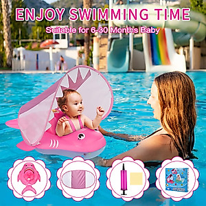 Baby Pool Float, Infant Swimming Float with Sun Protection Canopy Inflatable Floaties for Toddlers Shark Baby Swim Floats Ring for Pool Bath Toys for Newborn 3-36 Months