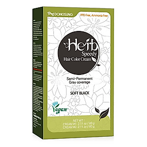 DONGSUNG Herb Speedy Color Cream (Soft Black, 1 Pack), PPD-Free Ammonia-Free Vegan Hair Dye with Sun Protection, Odorless, Gentle for Sensitive Scalp, No Eye or Scalp Irritation