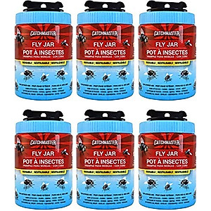 Reusable Trap Fly Jar by Catchmaster - 6 Count, Ready to Use Outdoors. Flying Insect BugTrap, Water Soluble Attract Attractant Scent. Blowfly Trap Captures Hundreds of Common Flies - Made in The USA