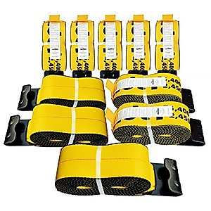 Autofonder Winch Straps 4" x 30' Yellow Heavy Duty Tie Down Flat Hooks WLL 5400 lbs | 4 Inch Cargo Control for Flatbed Truck Utility Trailer (10 Pack)