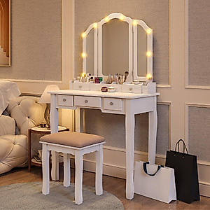 YIXHQ Makeup Vanity with Lights Vanity Desk with Mirror and Lights Makeup Vanity with Drawers Vanity Table with Lights Vanity with Lighted Mirror and Chair
